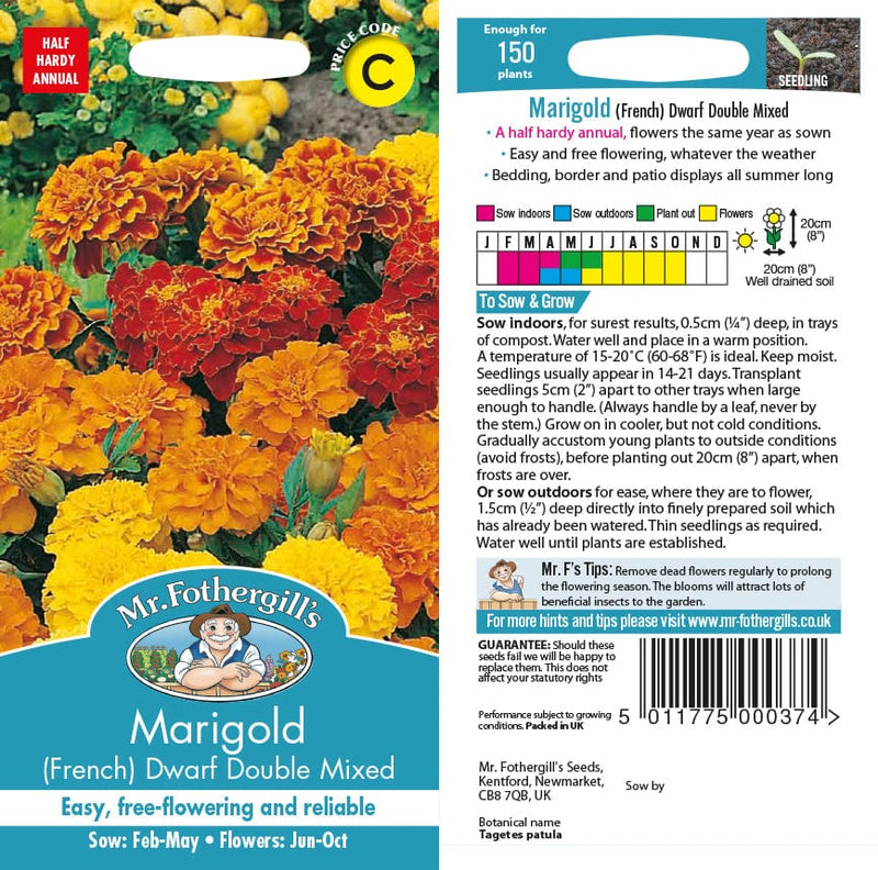 Marigold (French) Dwarf Double Mixed Seeds from Mr Fothergill's Seeds ...