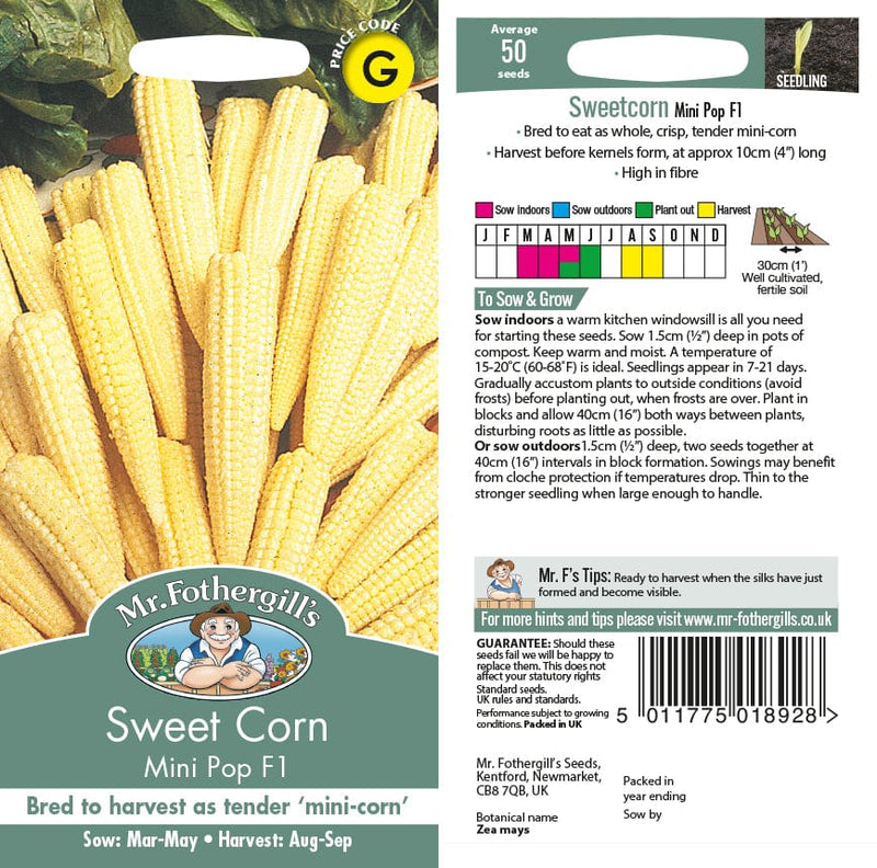 Sweet Corn Minipop F1 Seeds from Mr Fothergill's Seeds and Plants
