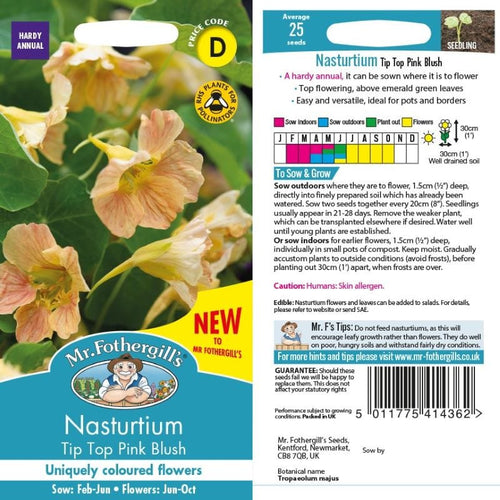Nasturtium Tip Top Pink Blush Seeds from Mr Fothergill's.