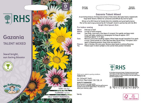 RHS Gazania Talent Mixed Seeds from Mr Fothergills Seeds