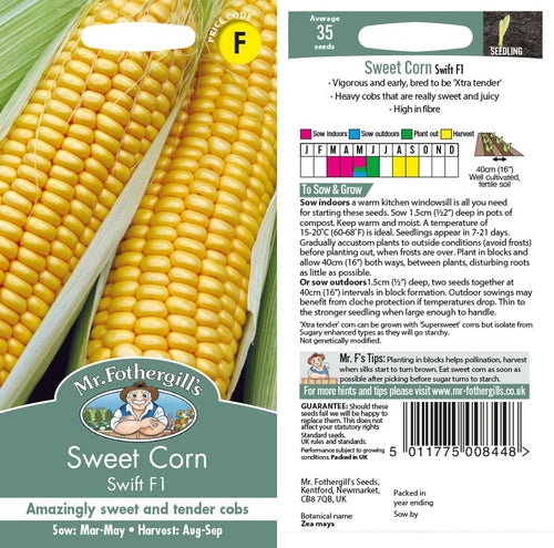 Sweet Corn Swift F1 Seeds from Mr Fothergill's Seeds and Plants